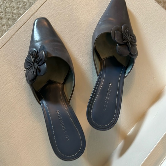 Liz Claiborne | Shoes | Liz Claiborne Slate Blue Mules With Flower Adornment Sz 7 | Poshmark